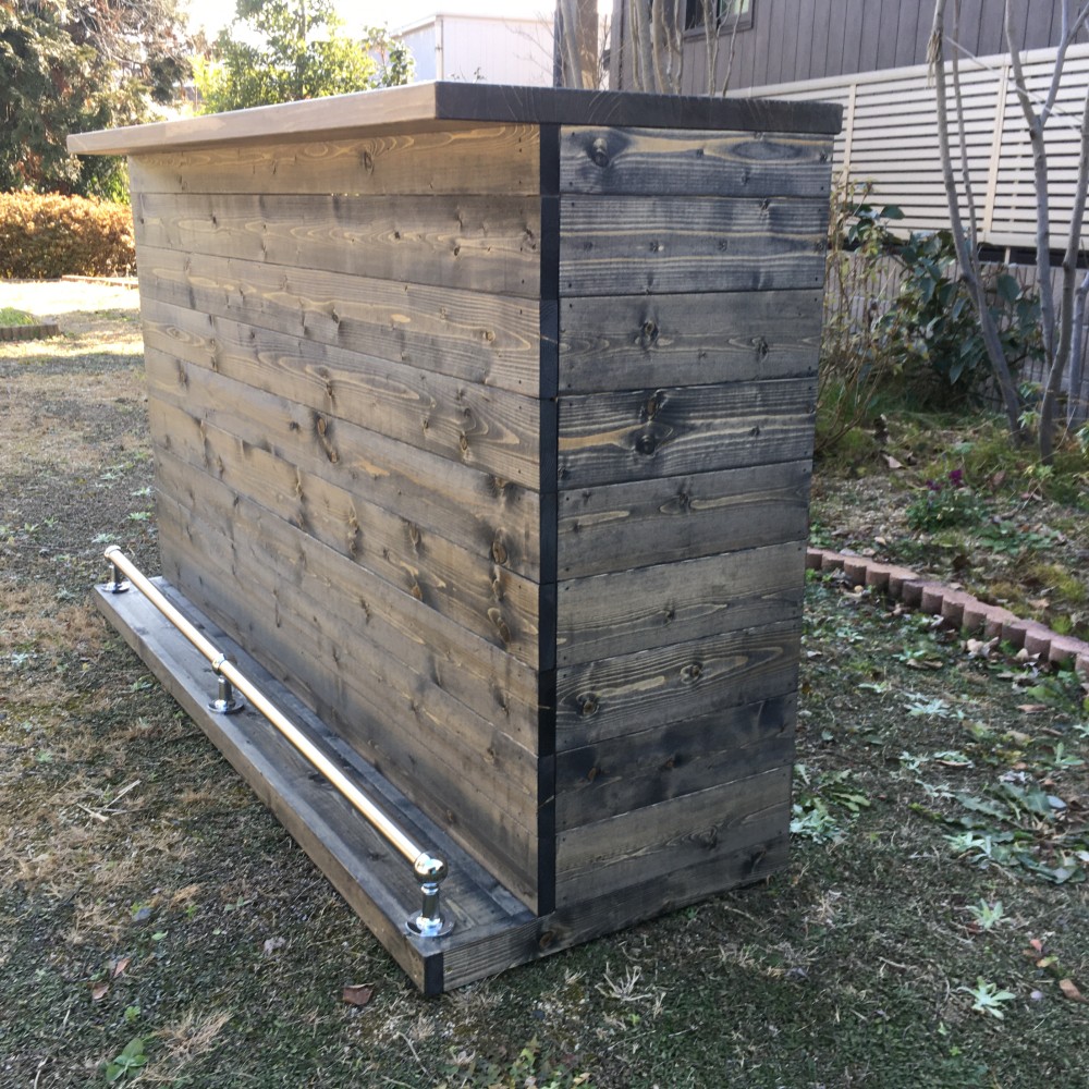 【男前フットレスト付きバーカウンター】黒 おしゃれ カウンターテーブル レジ台 キッチンカウンター 店舗什器 988889 | のすけ工房